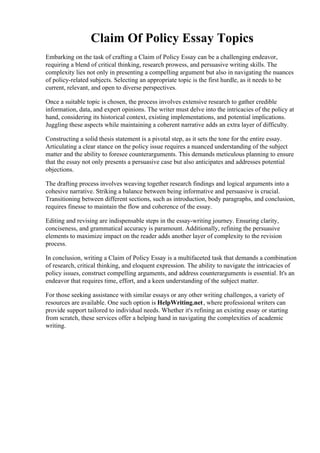 Claim Of Policy Essay Topics | PDF