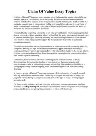 Claim Of Value Essay Topics | PDF