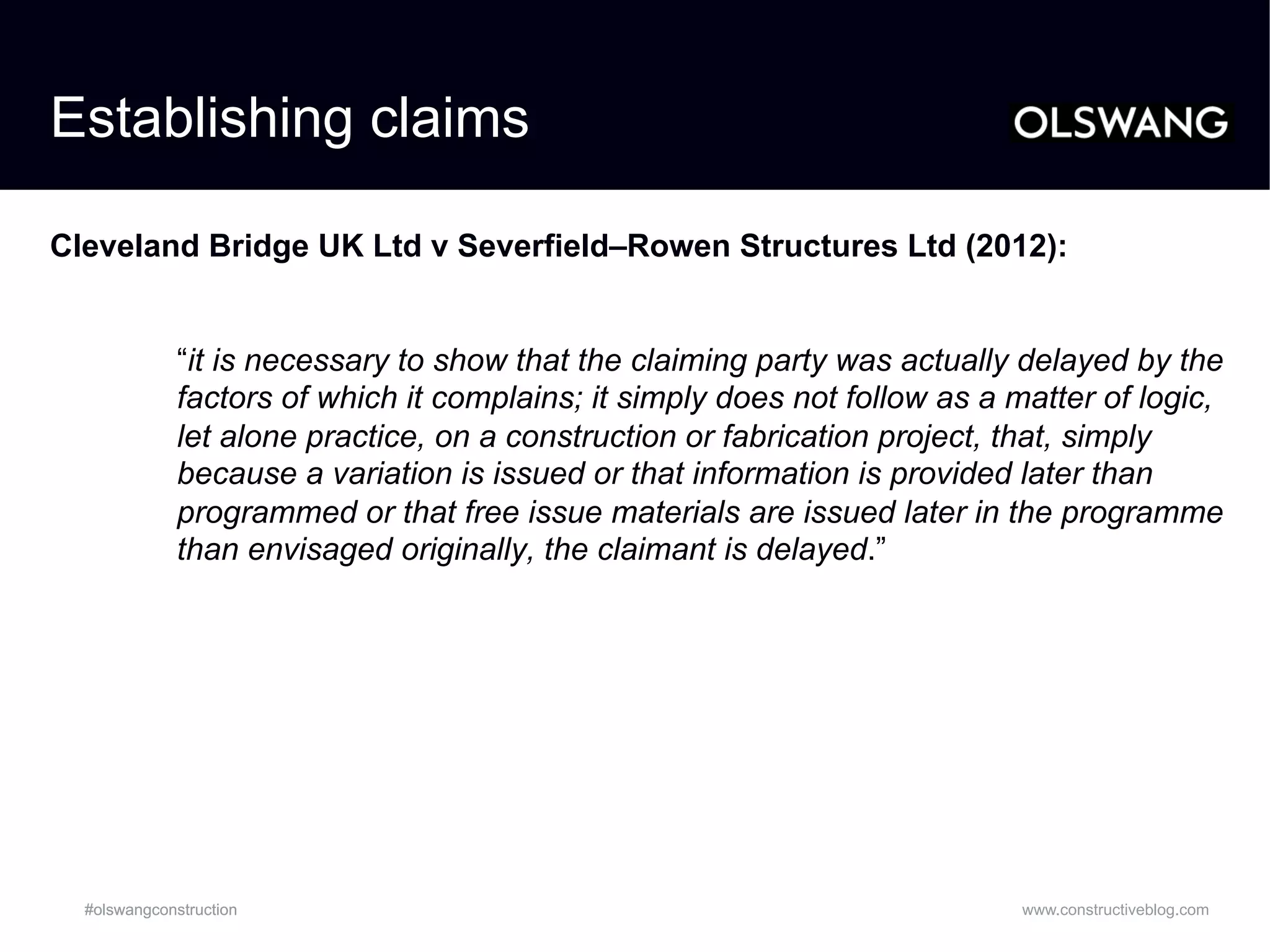 Claim Preparation and Project Records - 2014 Olswang Construction Law ...