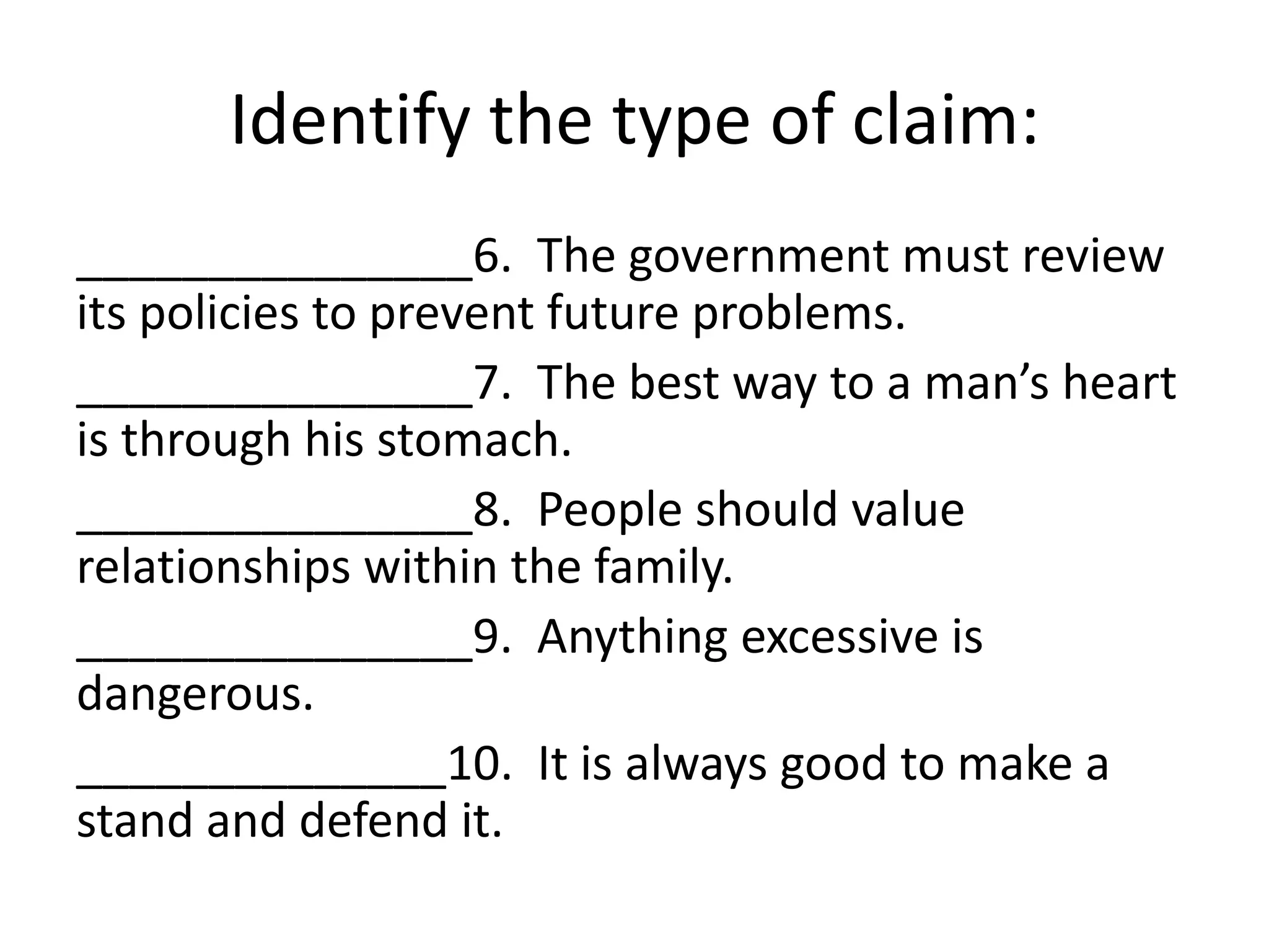 claims of fact, claims of policy claims of and value | PDF