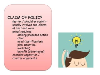 claims of fact, claims of policy claims of and value | PDF