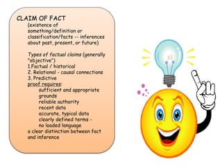 claims of fact, claims of policy claims of and value | PDF