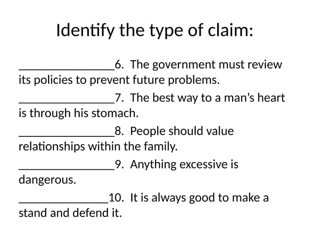 claims reading and writing grade eleven senior high school | PPT