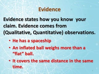 Claims + evidence + reasoning explanation | PPTX