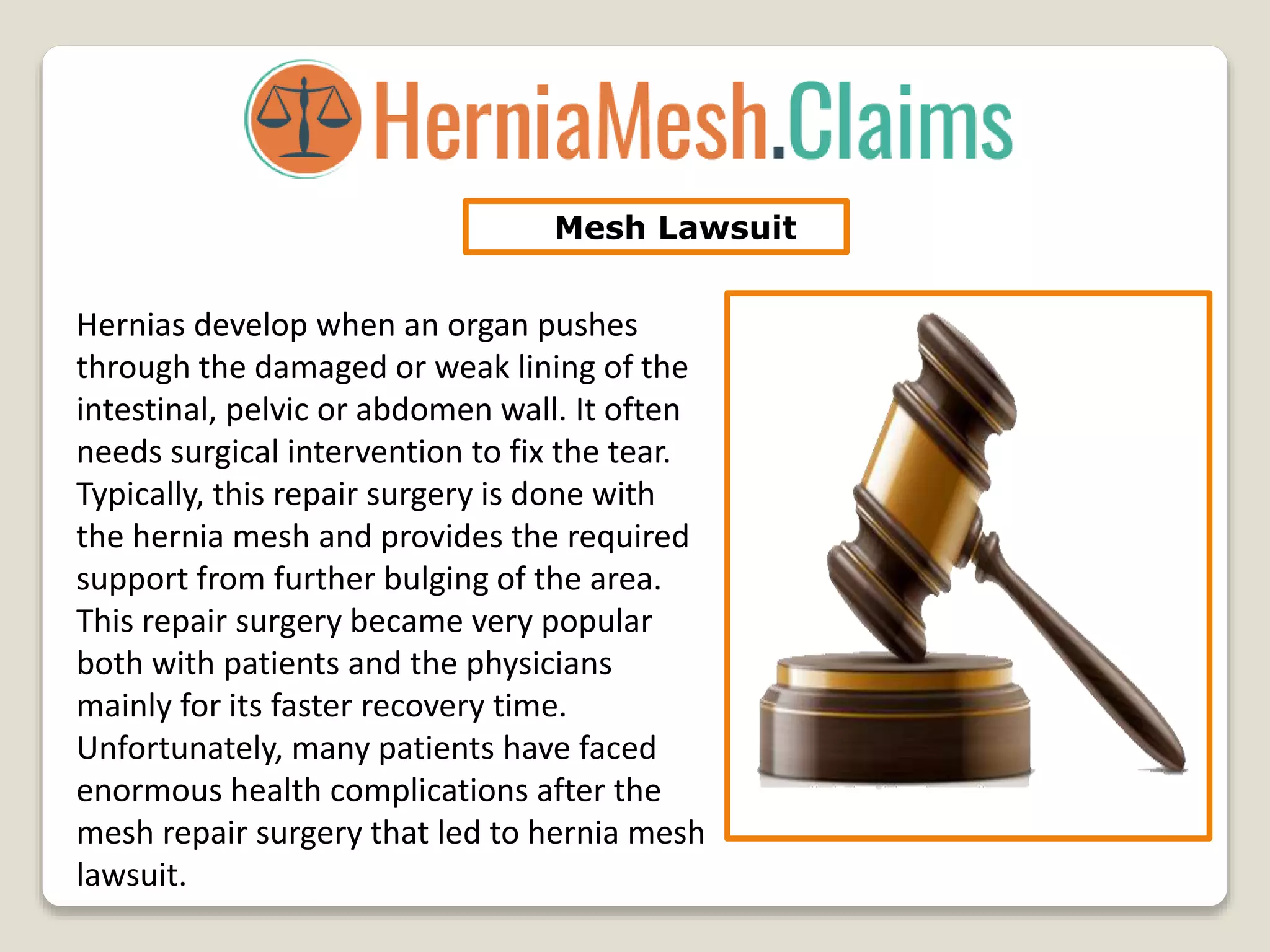 Claims For Serious Injuries & Complications | Hernia Mesh Claims | PPTX