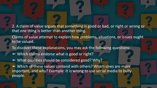 Reading and Writing Claims of Fact, Policy and Value.pptx