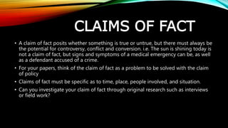 Claims of Fact, Policy & Value | PPT