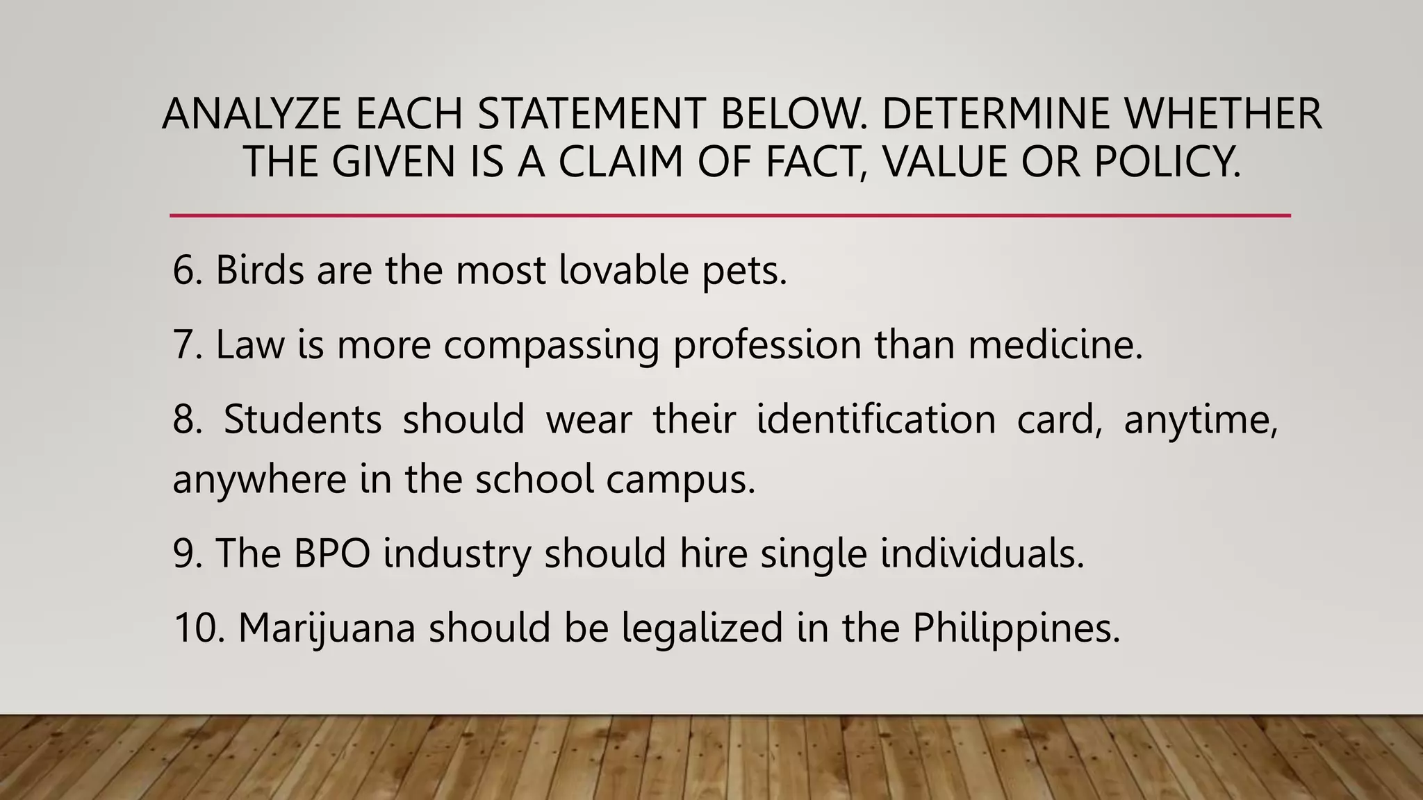 Claims of Fact, Value and Policy.pptx