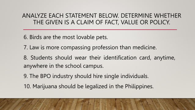 Claims of Fact, Value and Policy.pptx