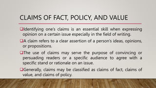 Claims of Fact, Value and Policy.pptx