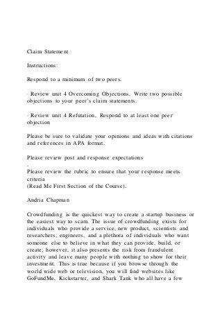 Claim StatementInstructionsRespond to a minimum of two | DOCX