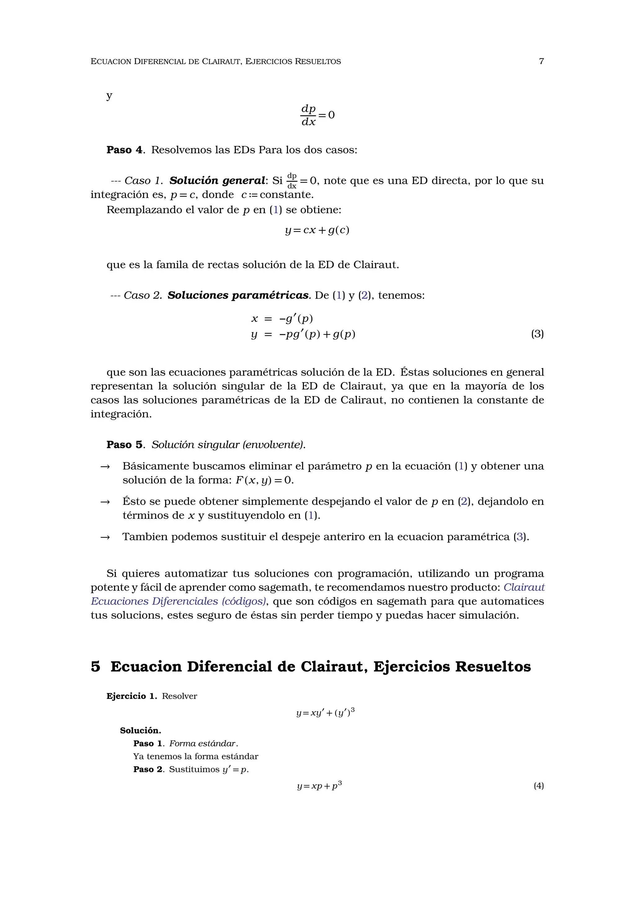 Ecuacion Diferencial de Clairaut, Ejercicios Resueltos | PDF