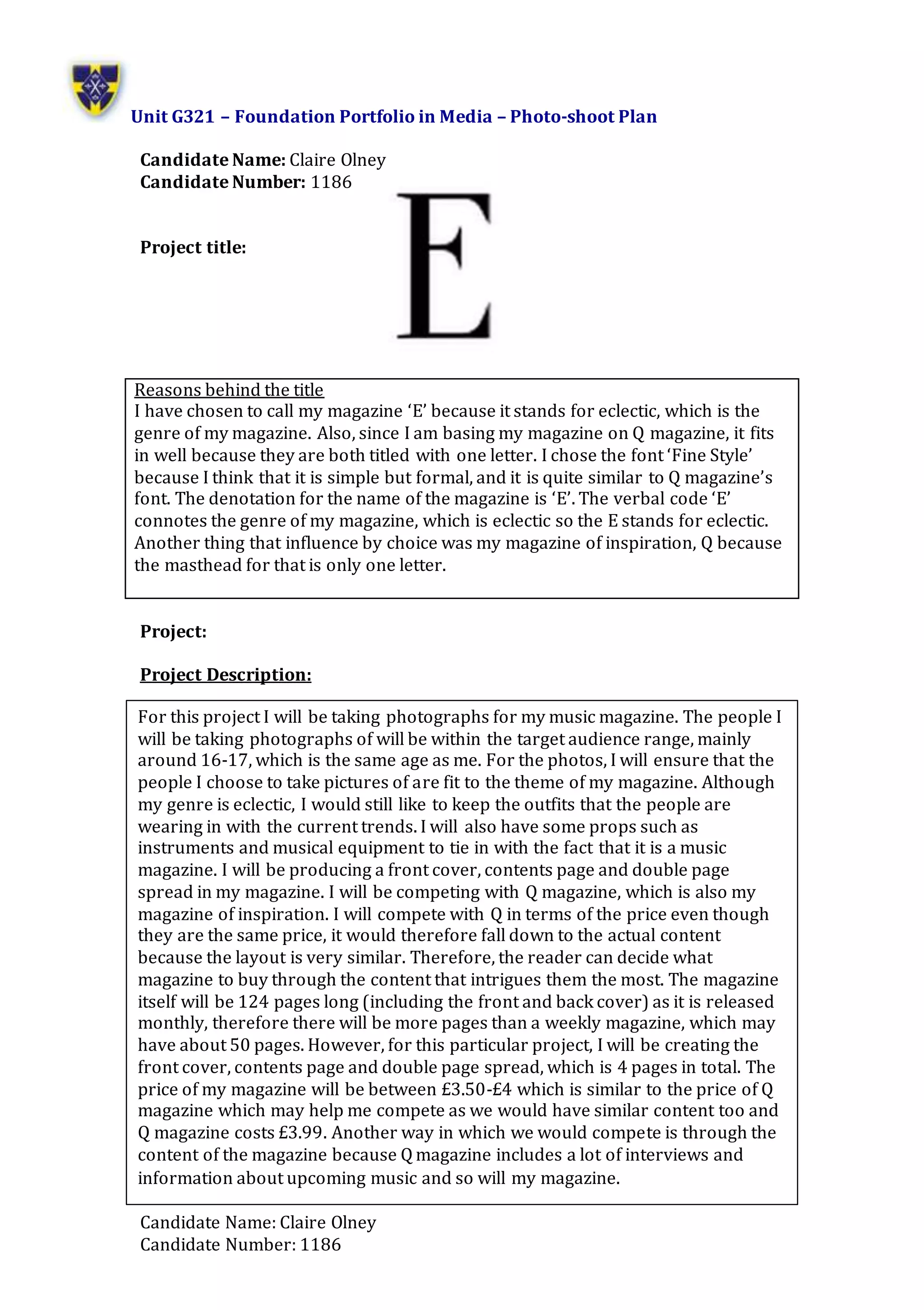 Photography Plan | PDF