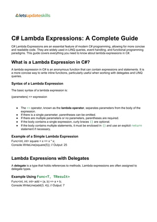 Mastering C# Lambda Expressions: A Complete Guide | PDF