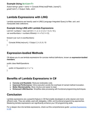 Mastering C# Lambda Expressions: A Complete Guide | PDF