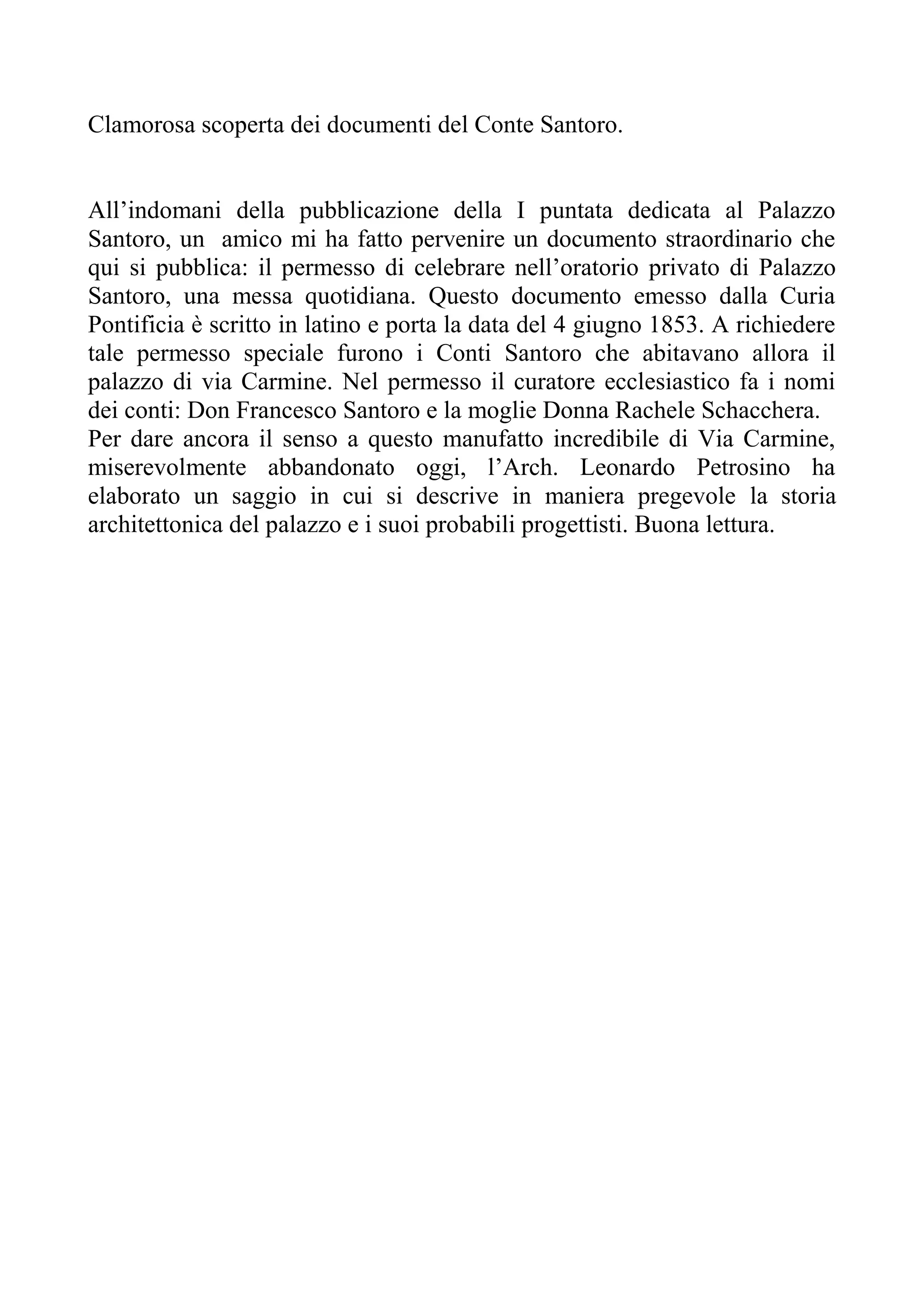 Clamorosa scoperta dei documenti del conte santoro | PDF