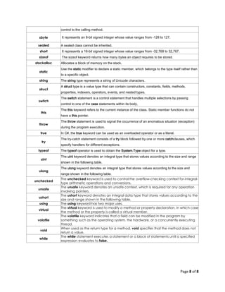 C# language basics (Visual Studio) | DOCX