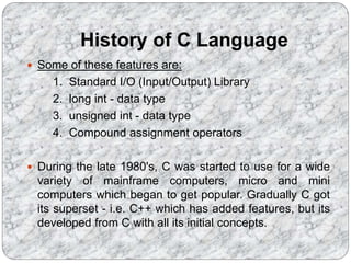 C language | PPTX | Programming Languages | Computing