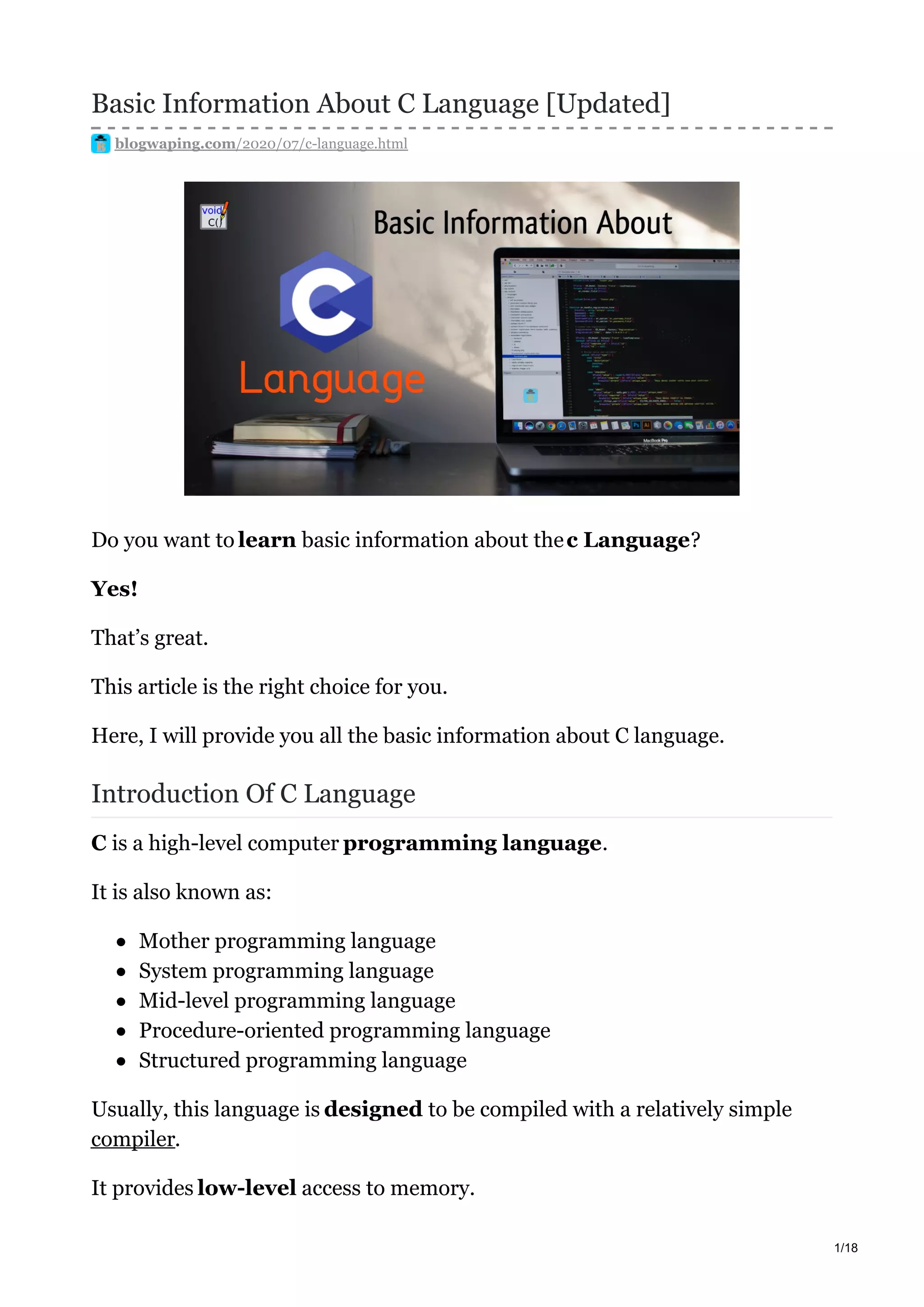 Basic Information About C language PDF | PDF
