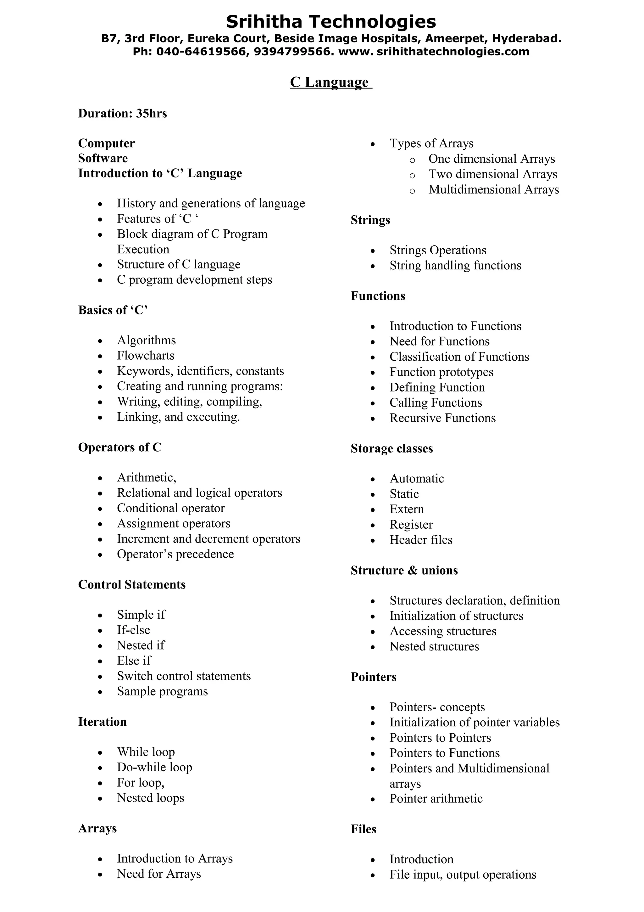C Languagel Classroom Training | DOC