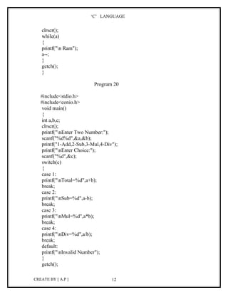 'C' language notes (a.p) | DOC