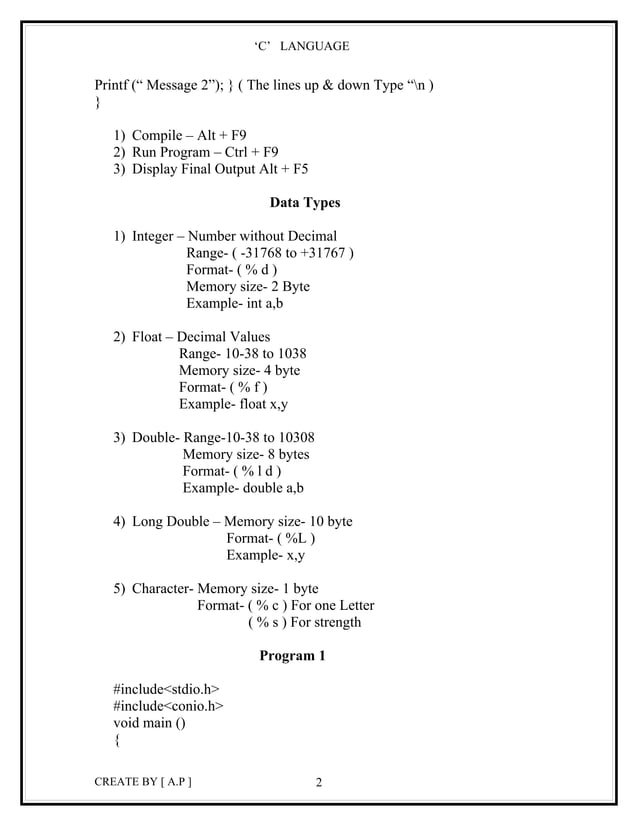 'C' language notes (a.p) | DOC