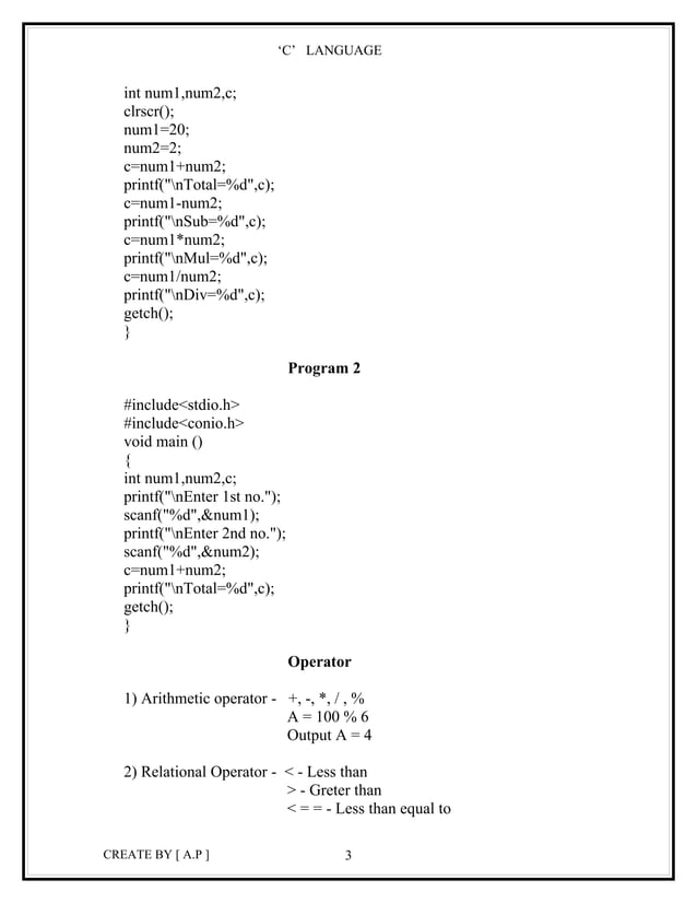 'C' language notes (a.p) | DOC
