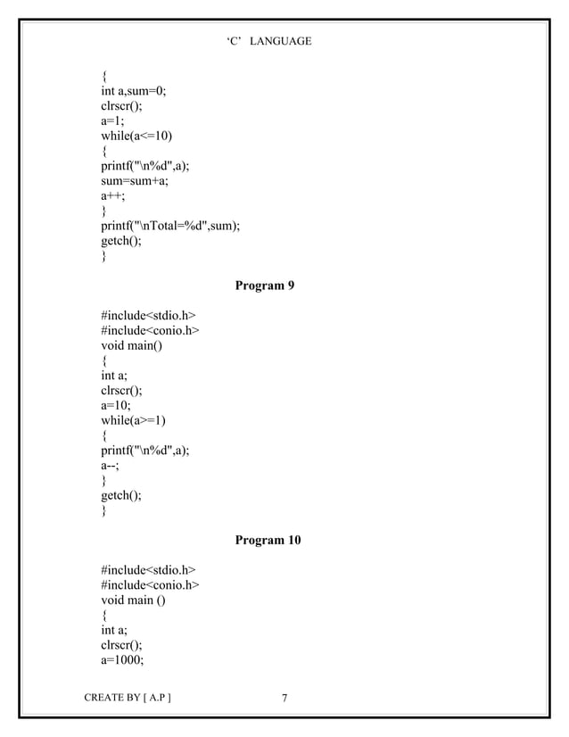 'C' language notes (a.p) | DOC