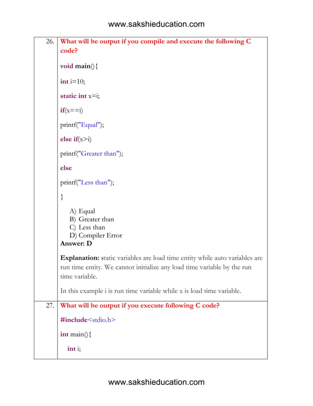 C language questions_answers_explanation | PDF