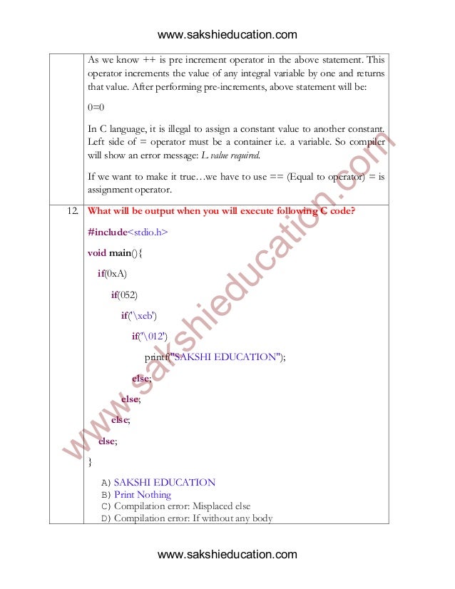 C Language Questionsanswersexplanation 