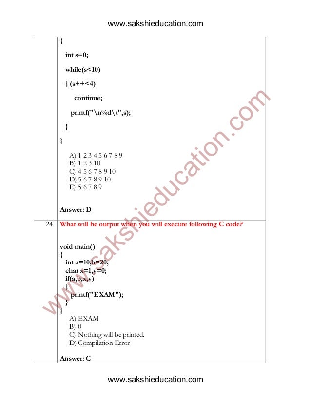 C Language Questionsanswersexplanation