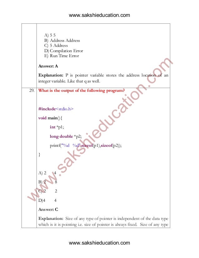 C Language Questionsanswersexplanation