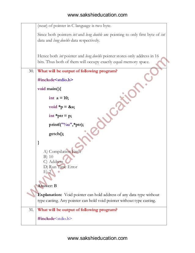 C Language Questionsanswersexplanation