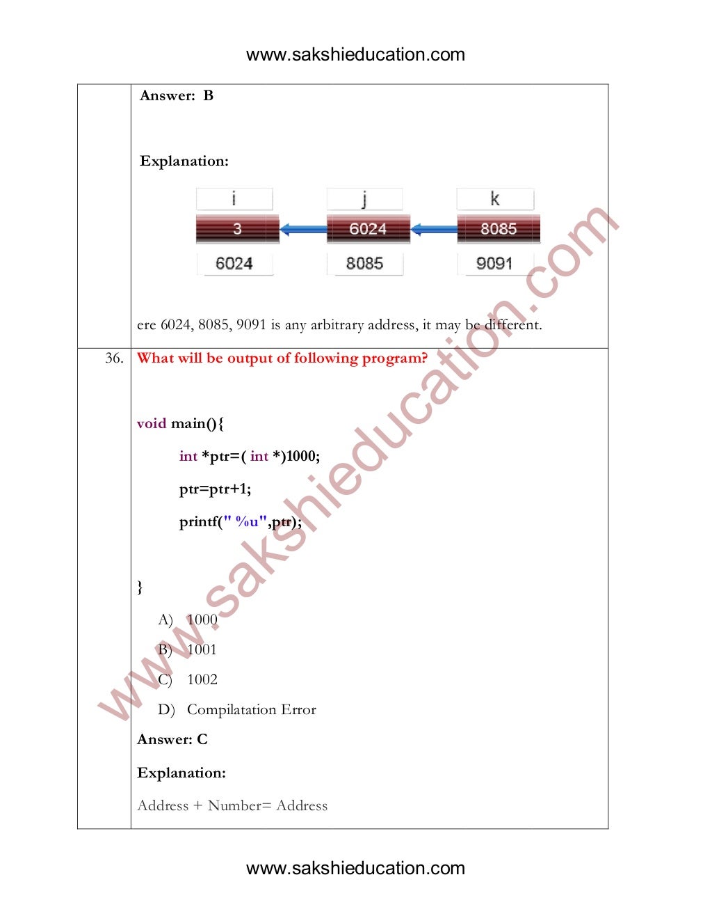 C Language Questionsanswersexplanation
