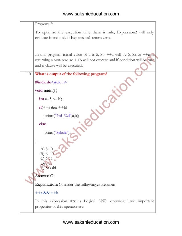 C Language Questionsanswersexplanation