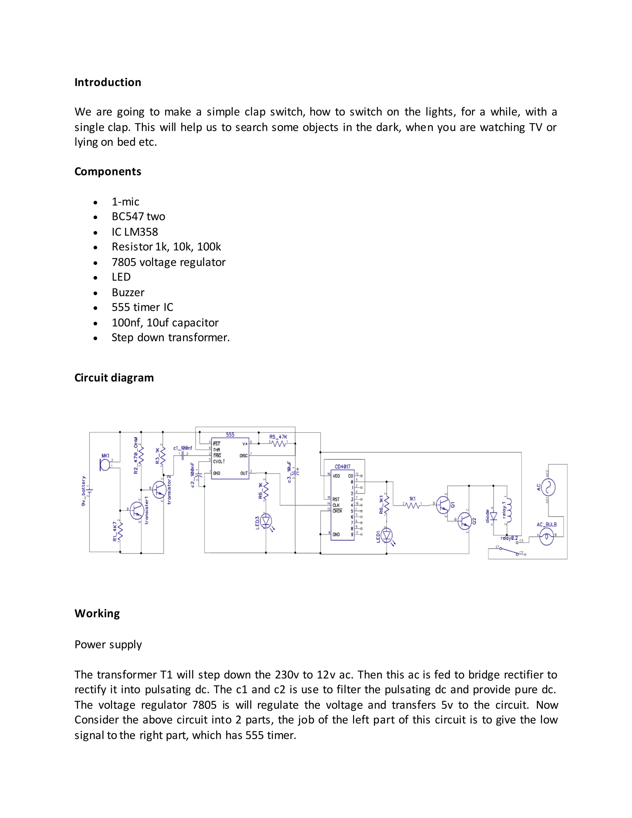 Clap switch mini project using 555 timer IC | PDF