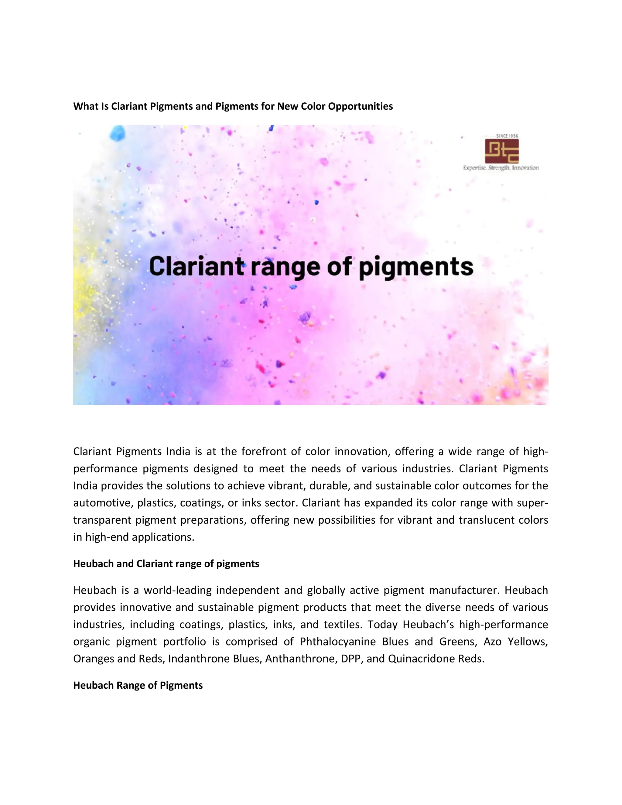 Clariant Pigments in India,Clariant Pigments India | PDF