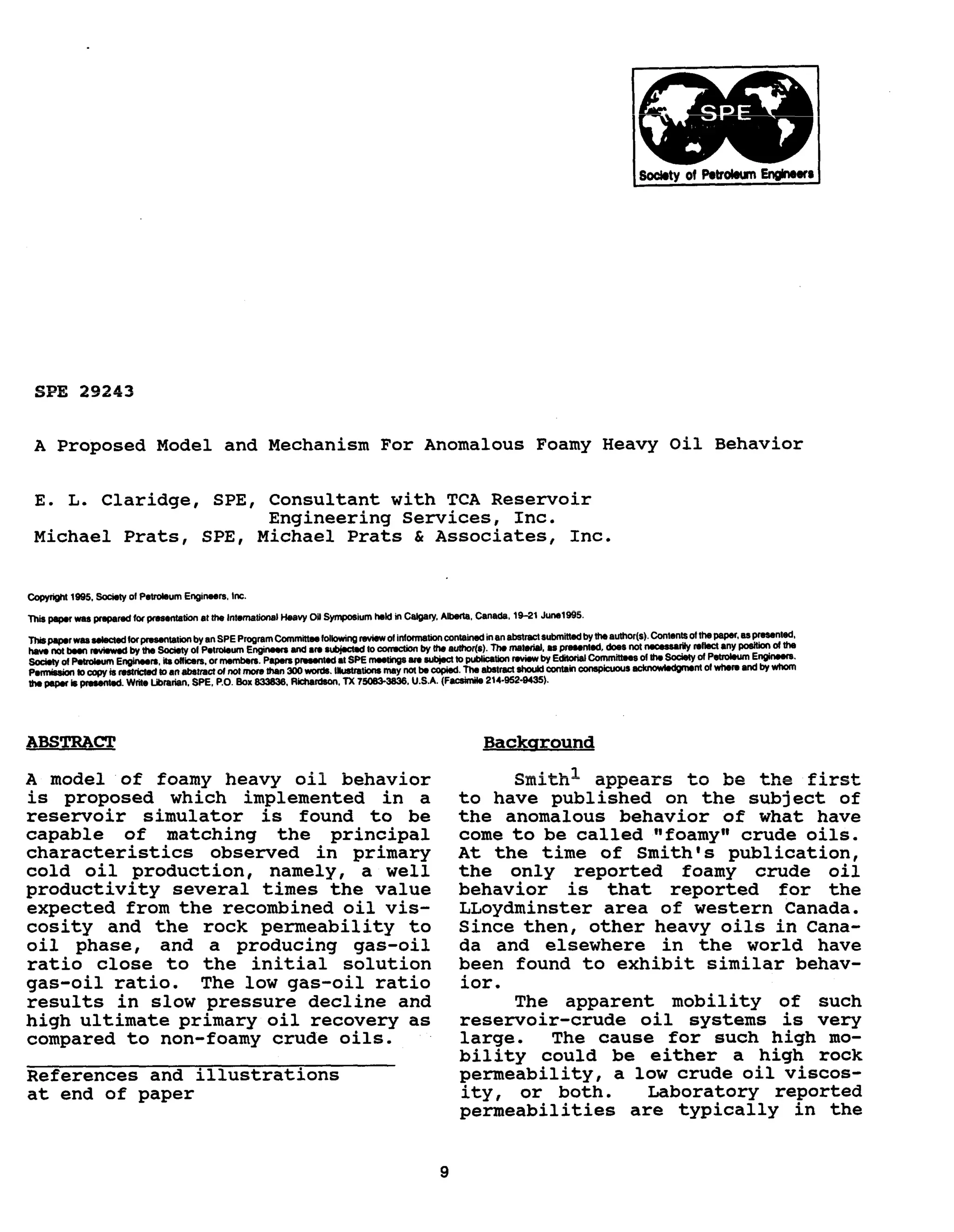 Claridge., prats. a proposed model and mechanism for anomalous foamy ...