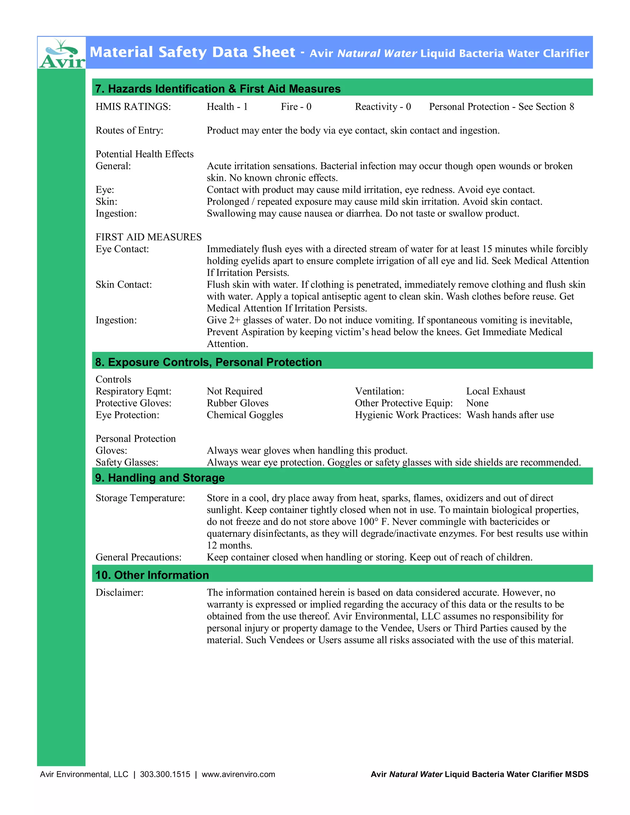 Clarifier liquid bacteria_msds | PDF | First Aid | Injuries