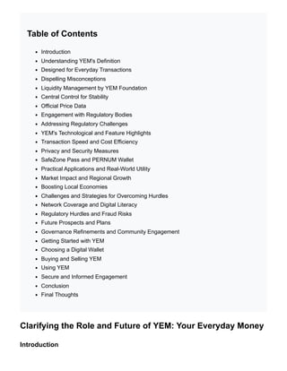 Clarifying the Role and Future of YEM: Your Everyday Money | PDF