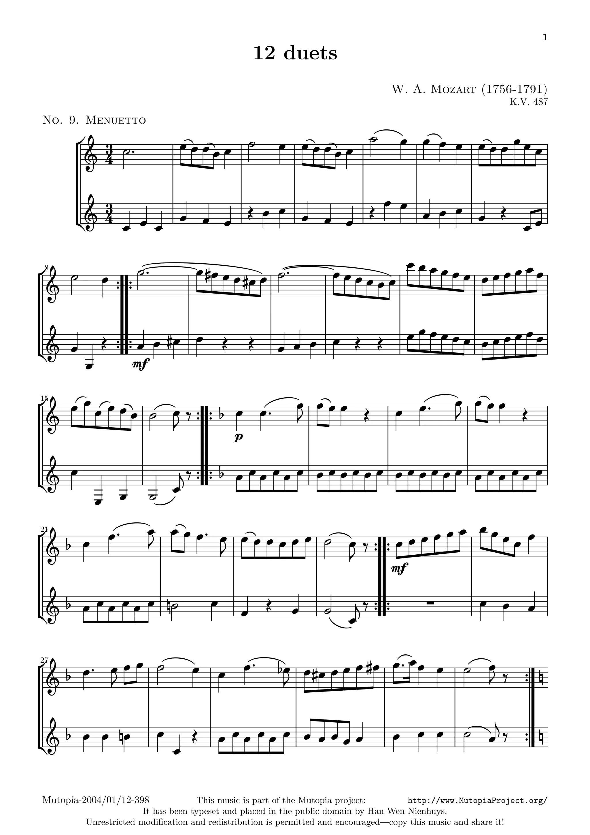 Clarinete partitura - mozart - 12 duetos para clarinete corne basseto ...