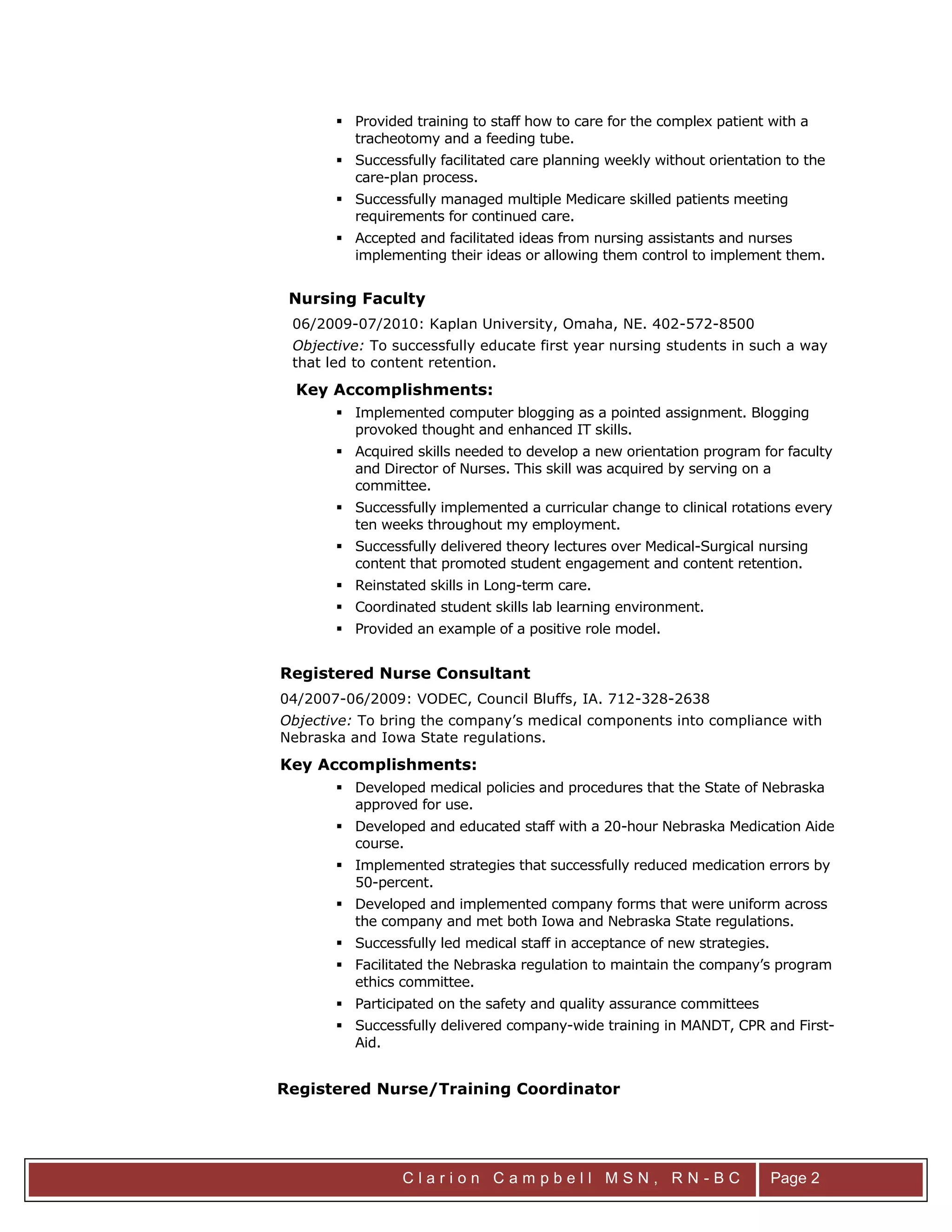 Clarion Campbell Msn 092011 Resume Final | PDF