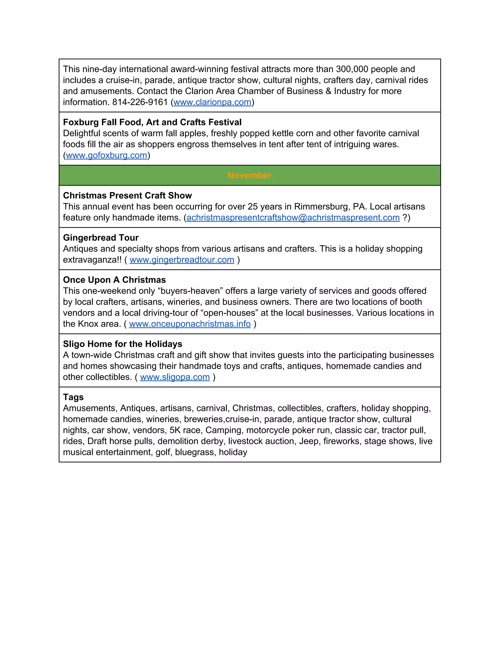 Clarion County PA Festivals and Events. PA Wilds. Great Outdoors | PDF