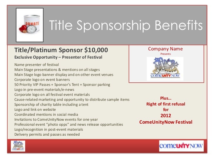 Sponsorship Presentation for ComeUnityNow