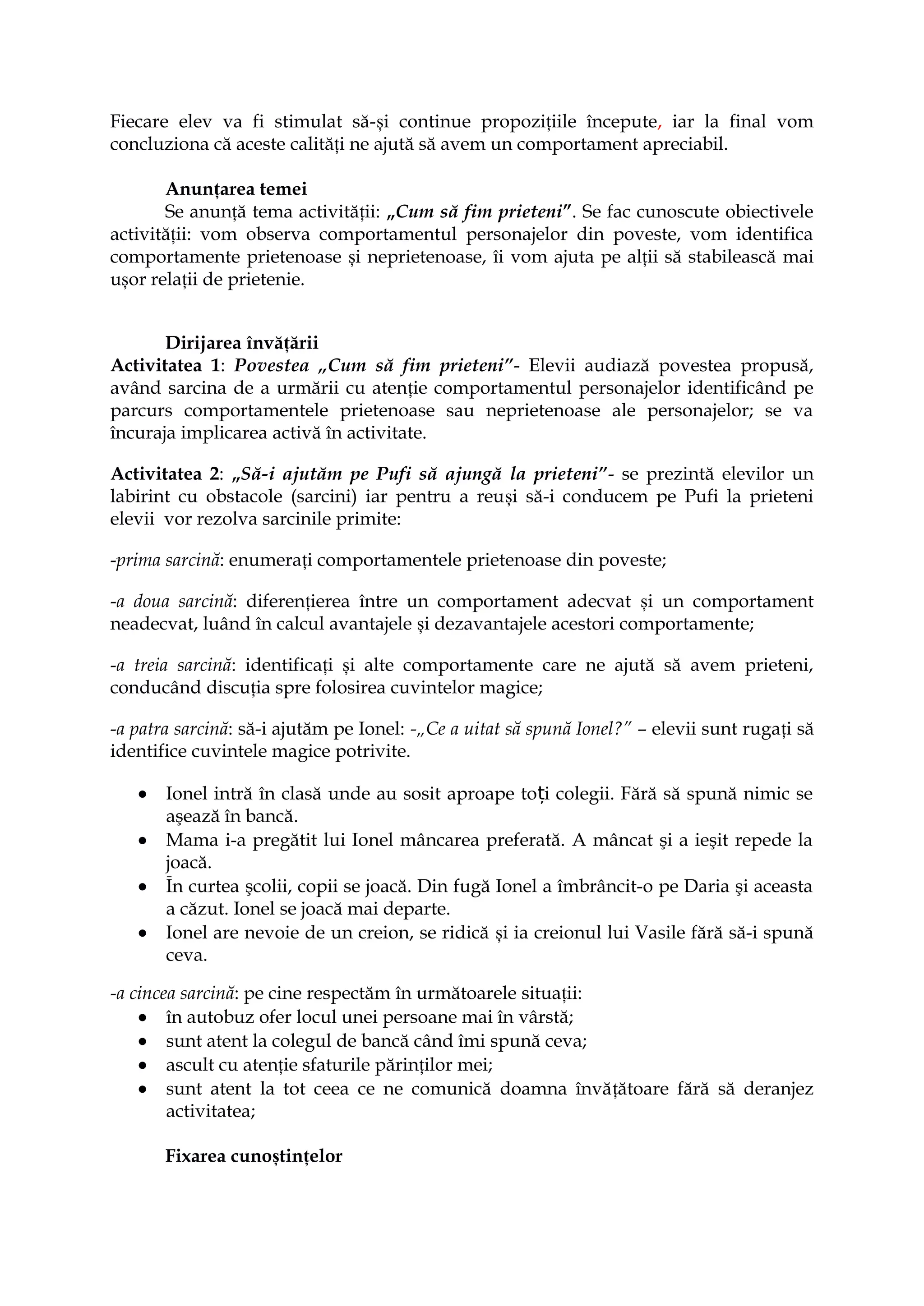 Proiect Clasa a III-a - Cum sa fim prieteni | PDF