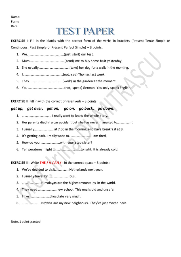 TEST PAPER 8th grade | PDF