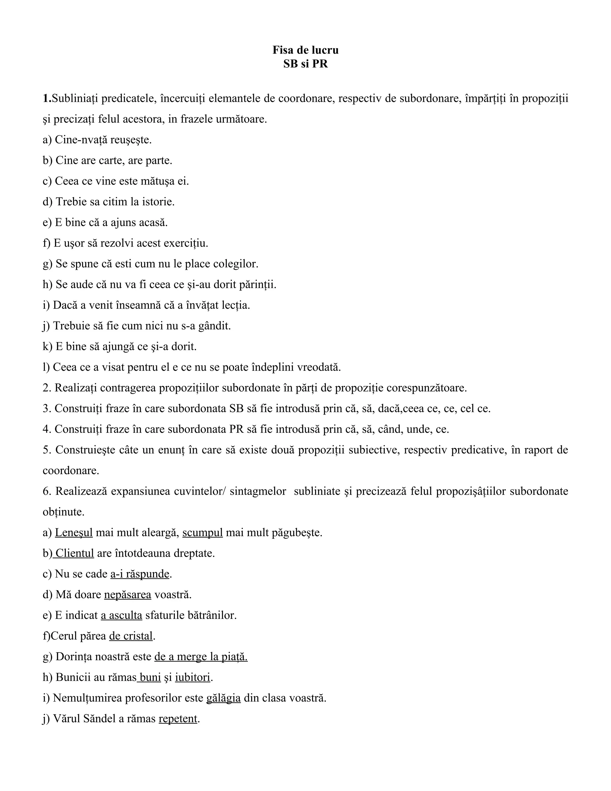 Clasa a viii a a - fisa de lucru sb si pr | DOC