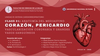 CLASE 01 - UNIDAD 01 - MEDIASTINO, CORAZÓN, PERICARDIO, ARTERIAS ...
