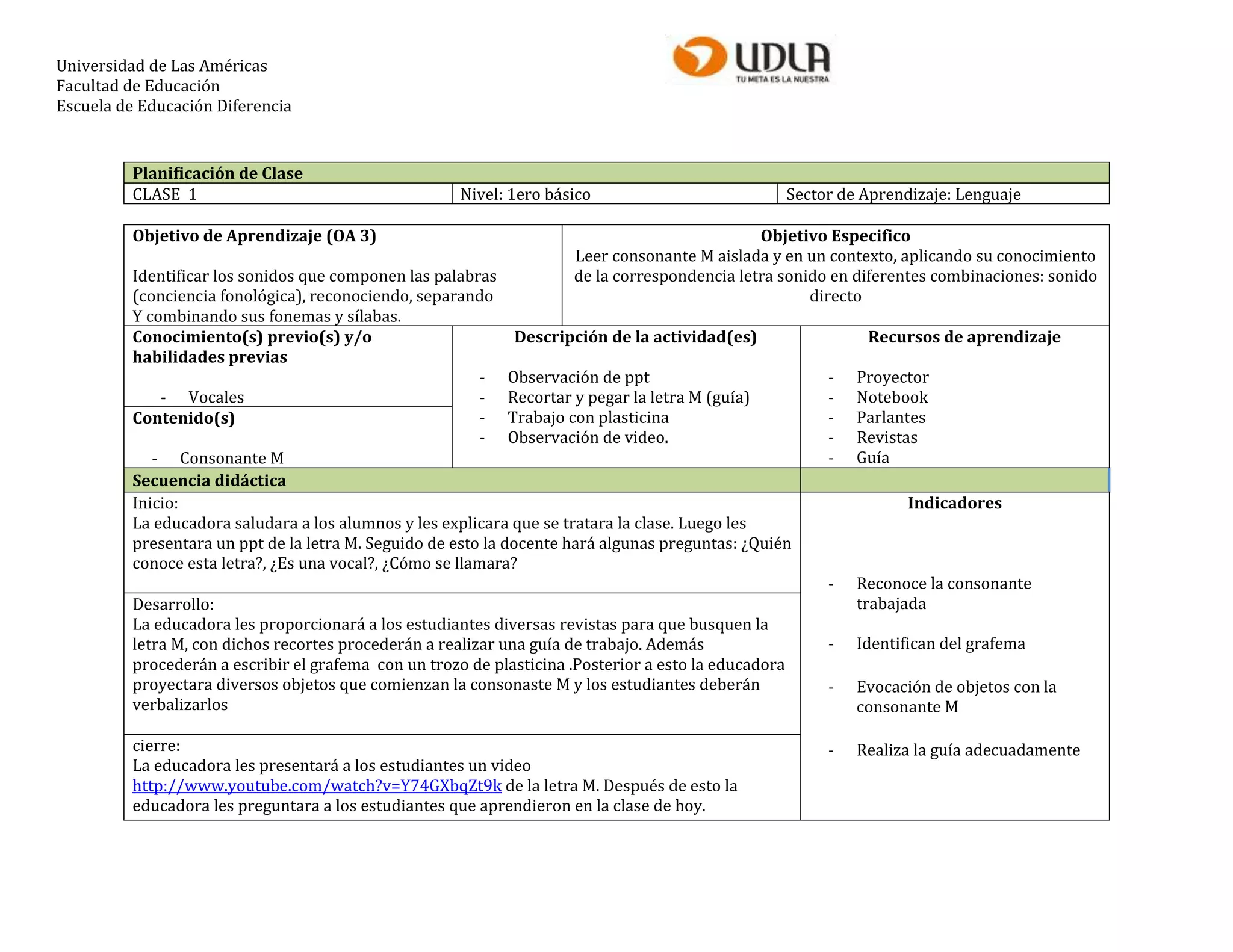Clase 1_ Consonante M | DOCX