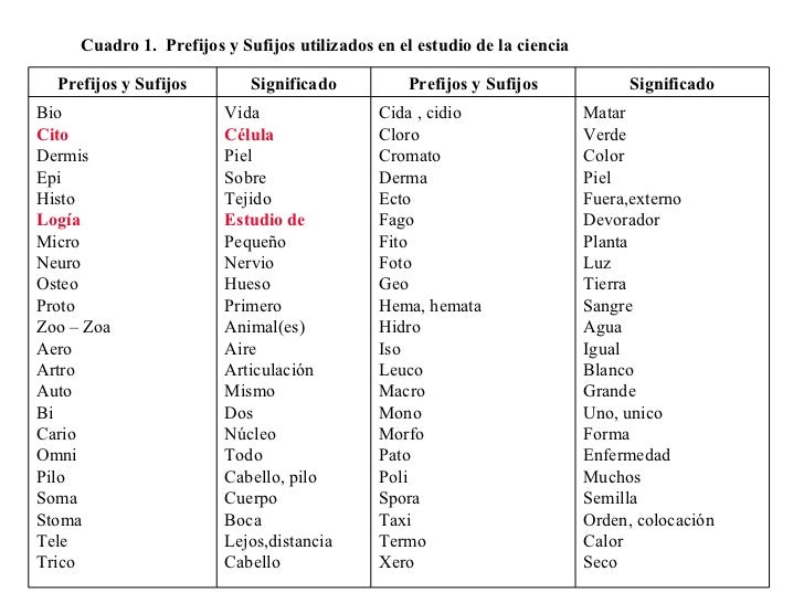 Blog de Ciencias: Prefijos y sufijos utilizados en biología.